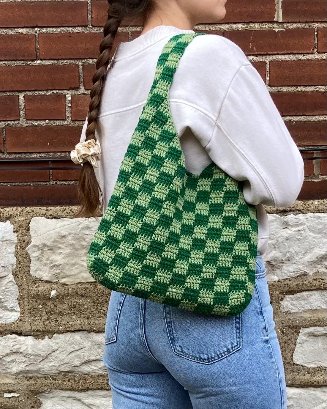 Navy and Sky Blue Crochet Checkerboard Tote Bag | Colorful Handmade ...