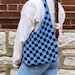 Green Crochet Checkerboard Tote Bag | Colorful Handmade Checkered ...