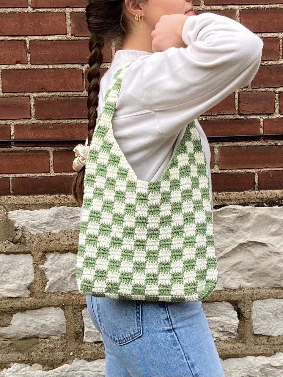 Navy and Sky Blue Crochet Checkerboard Tote Bag | Colorful Handmade ...
