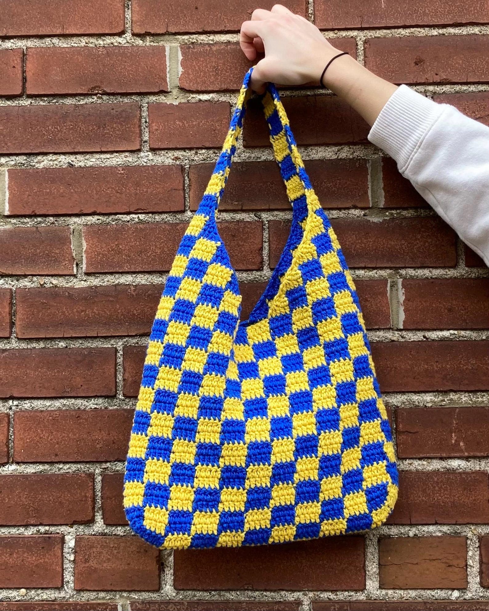 Green Crochet Checkerboard Tote Bag | Colorful Handmade Checkered ...
