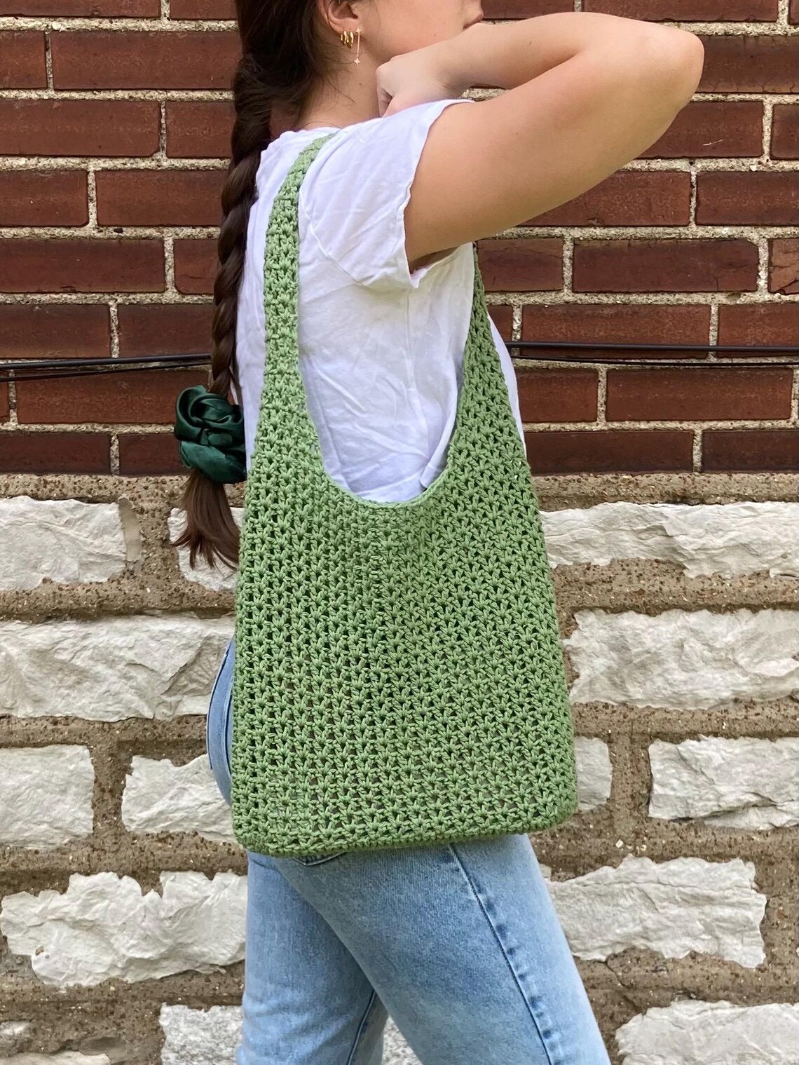 Sage Green Mesh Beach Tote Bag | Colorful Handmade Shoulder Purse ...