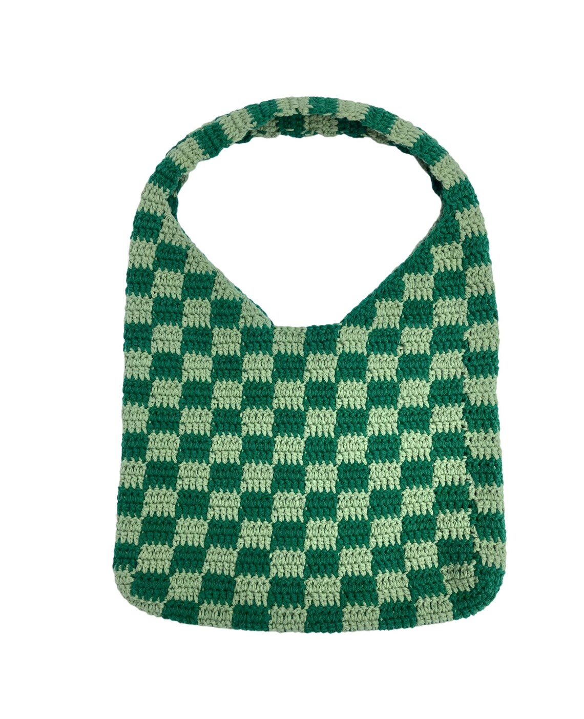 Green Crochet Checkerboard Tote Bag | Colorful Handmade Checkered ...