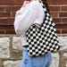 Green Crochet Checkerboard Tote Bag | Colorful Handmade Checkered ...