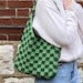 Green Crochet Checkerboard Tote Bag | Colorful Handmade Checkered ...