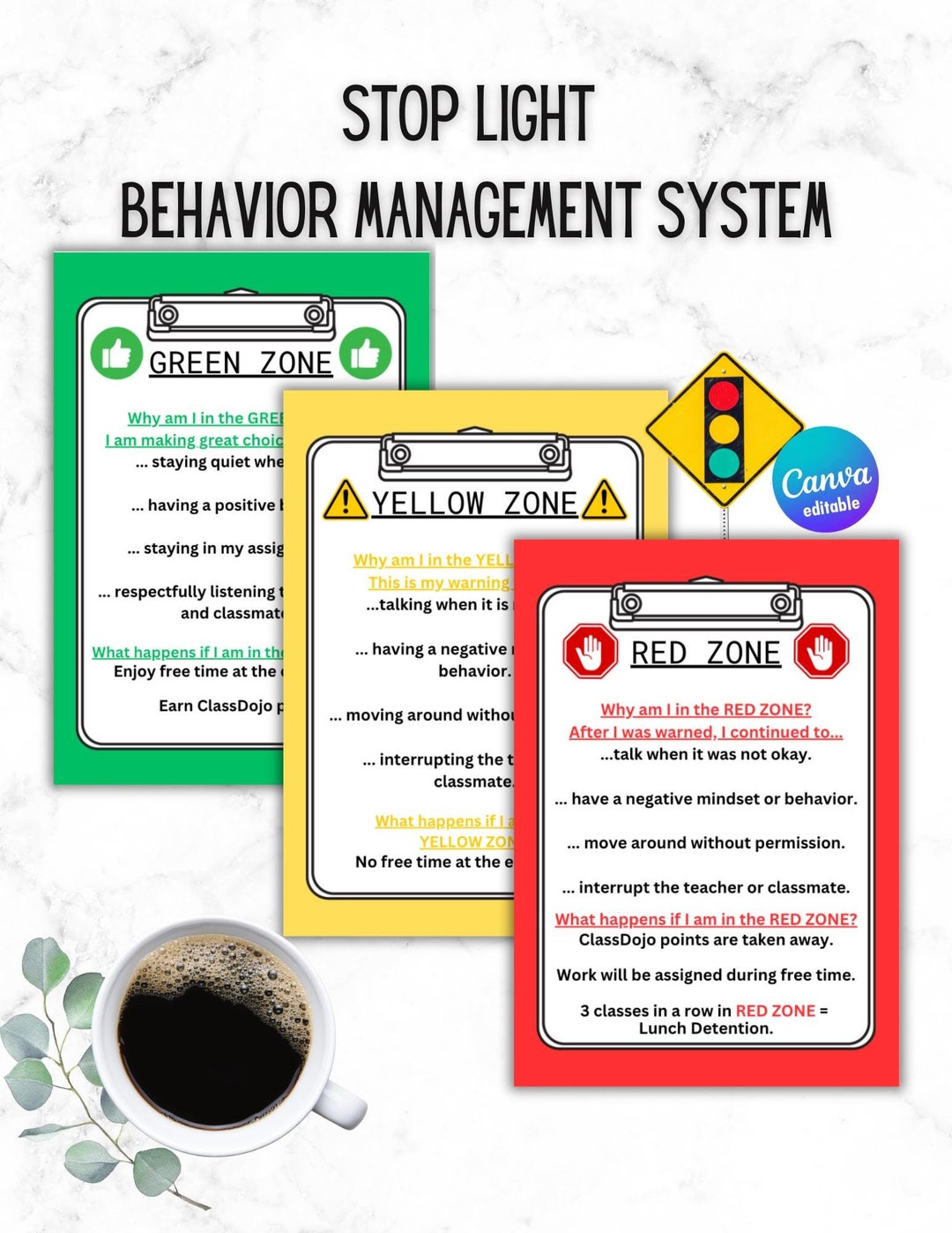 Elementary Classroom Stop Light Behavior Chart Incentive Posters Red ...