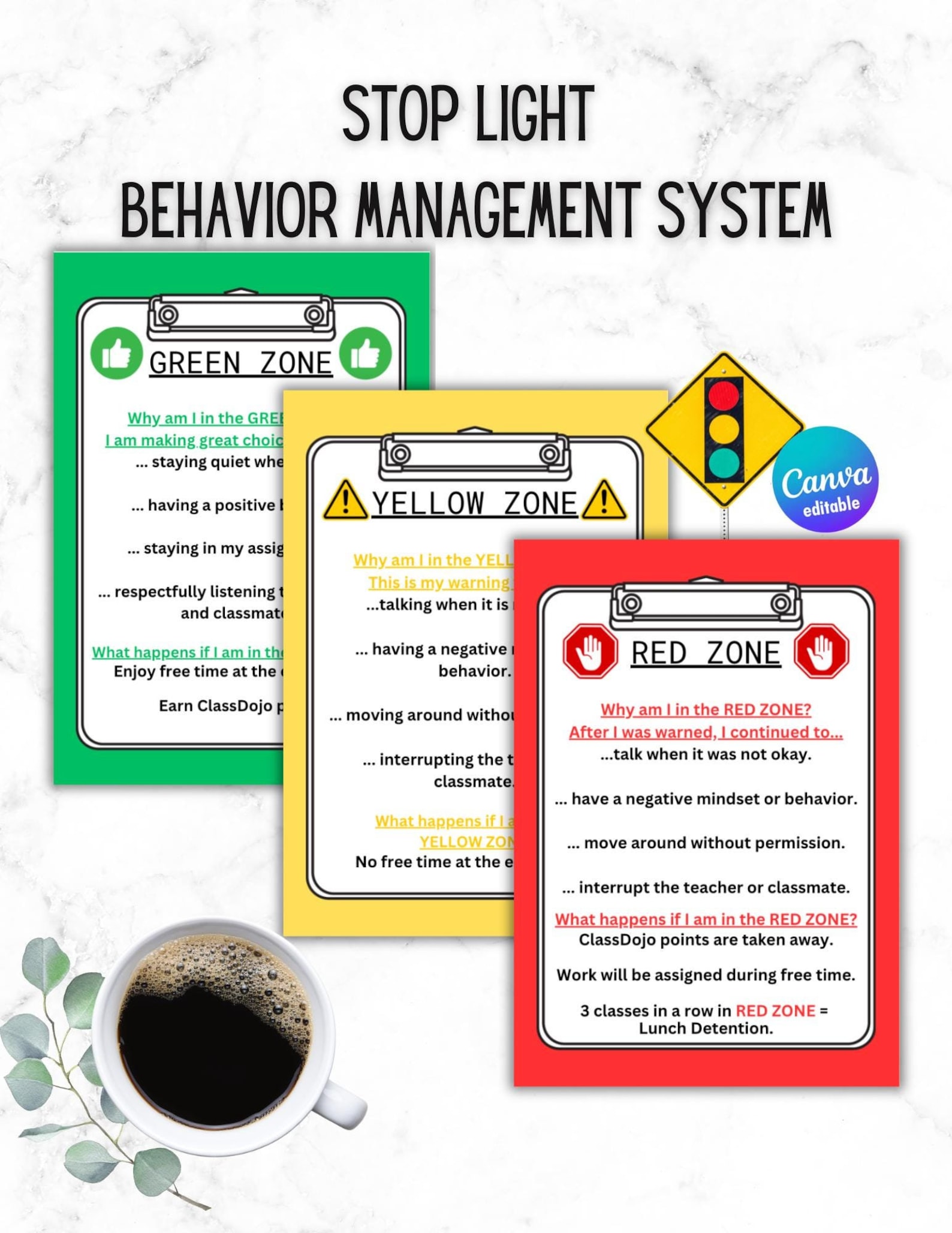 Elementary Classroom Stop Light Behavior Chart Incentive Posters Red ...