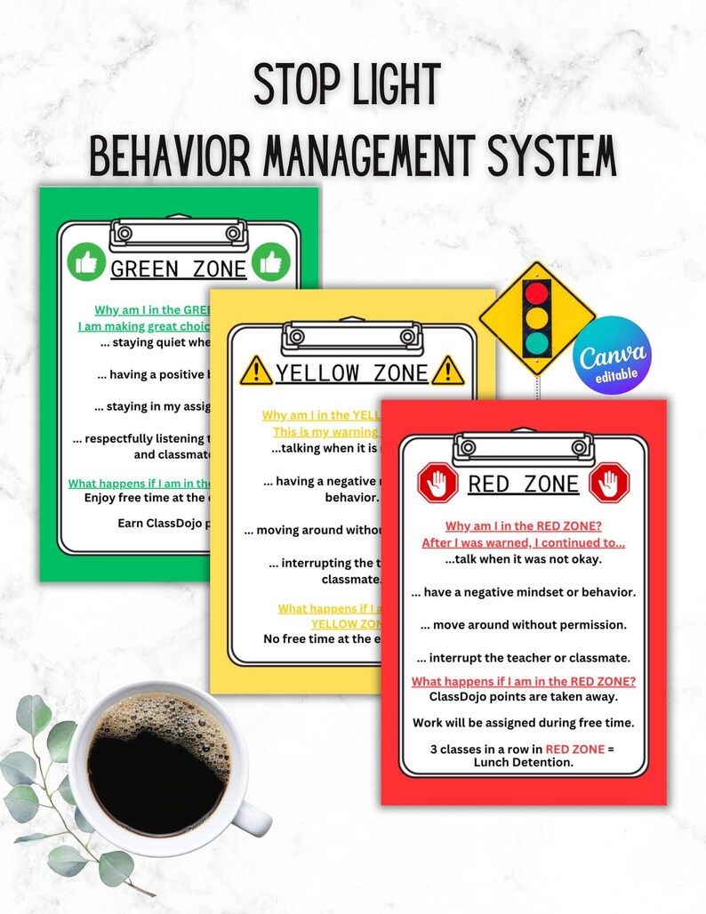 Elementary Classroom Stop Light Behavior Chart Incentive Posters Red ...
