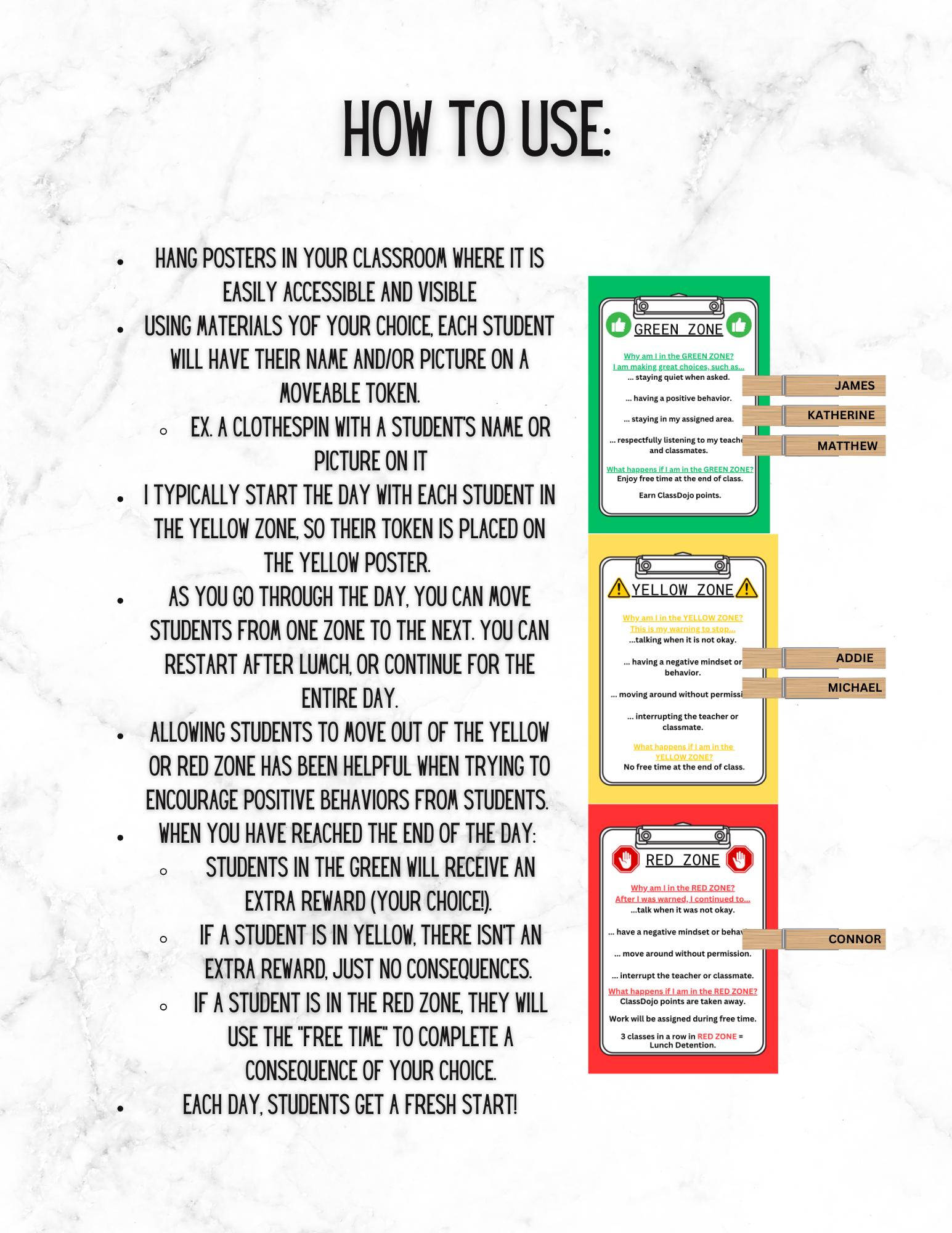 Elementary Classroom Stop Light Behavior Chart Incentive Posters Red Yellow Green Zone Behavior ...