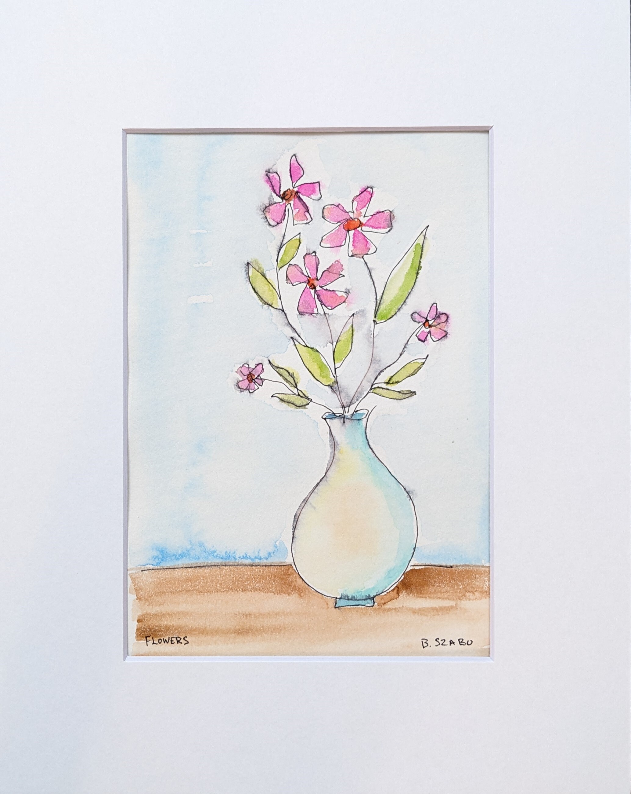 Flowersline and Wash Watercolor & Ink Original/wall Art/still Life ...