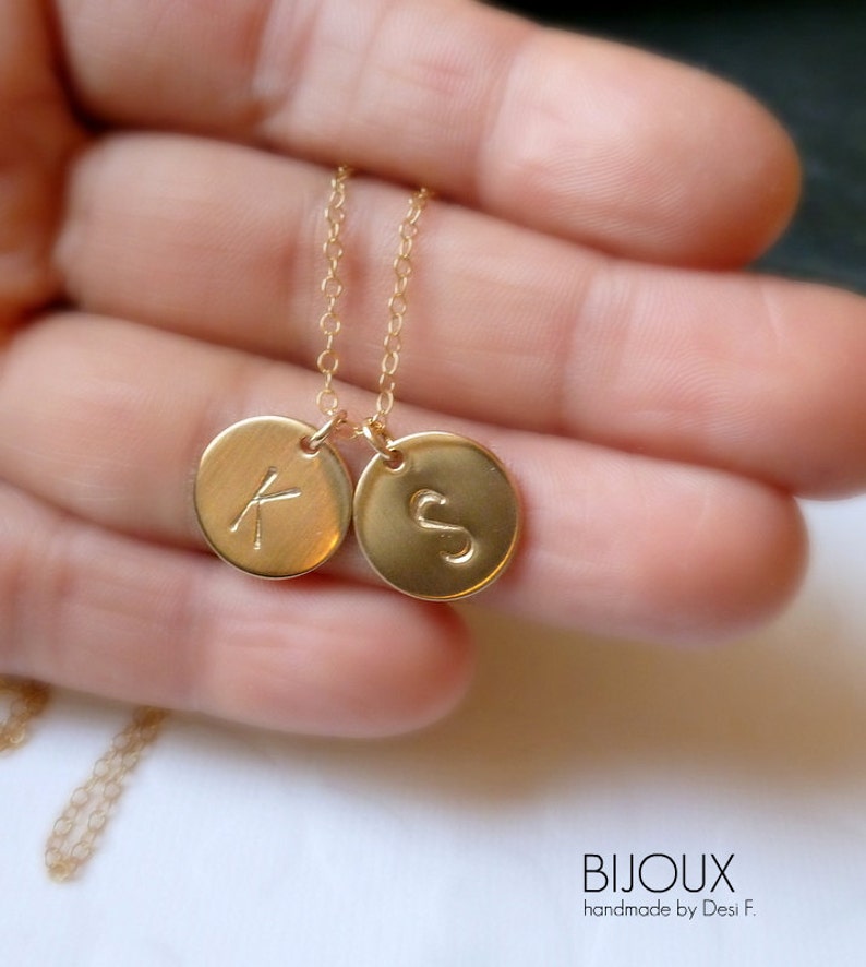 Two Discs Initial Necklace - Celebrity Style - 14K Goldfilled - Half ...