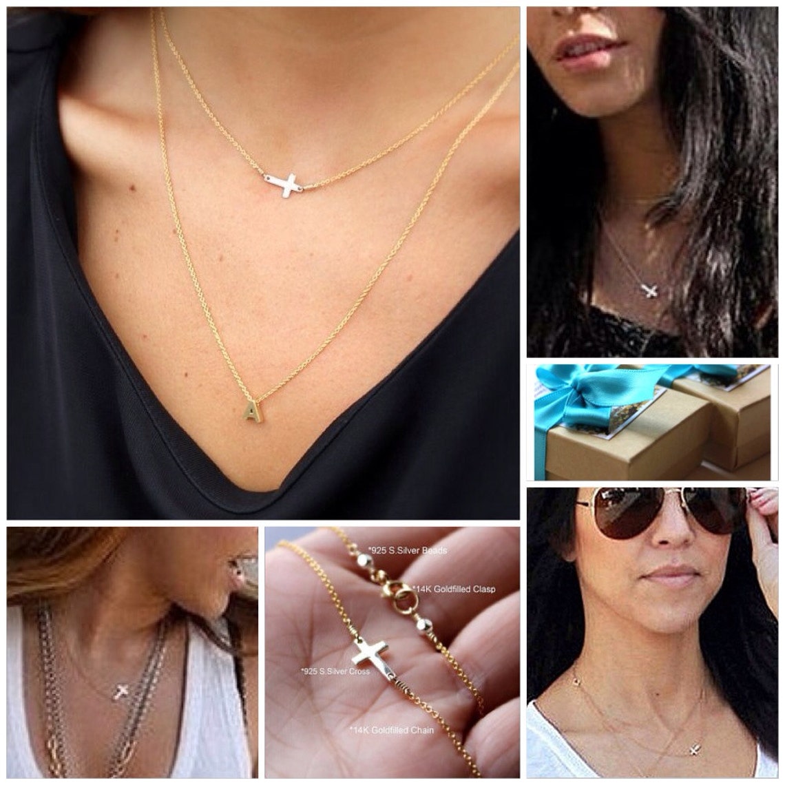 Sideways Cross Necklace Celebrity Necklace Gold and Silver - Etsy