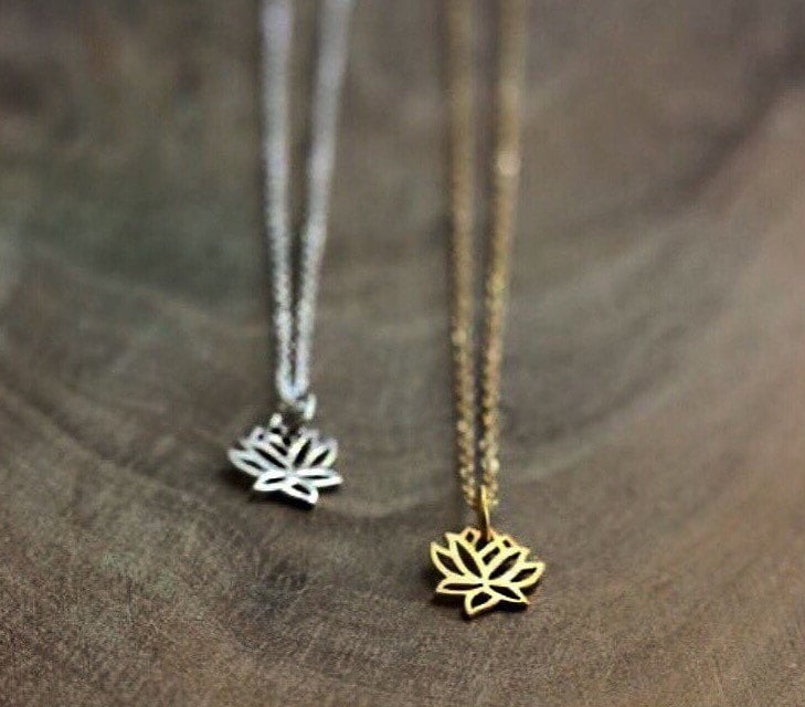 Tiny Lotus Flower Necklace Your choice Gold or Silver | Etsy