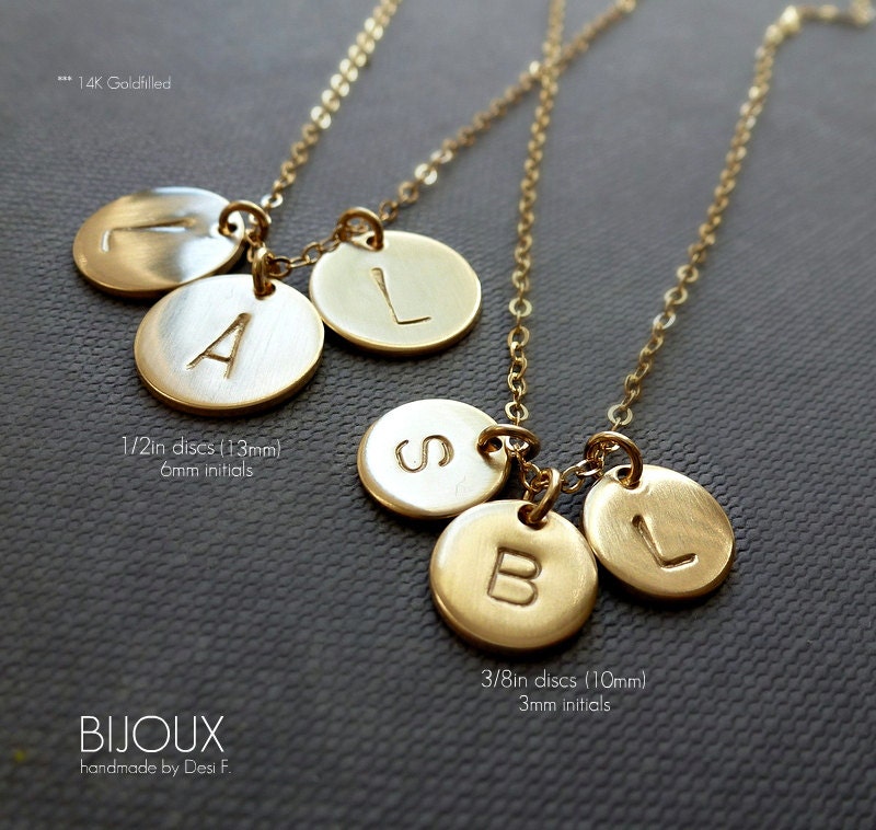 Initial Disc Gold Necklace THREE Disc Necklace 14K | Etsy