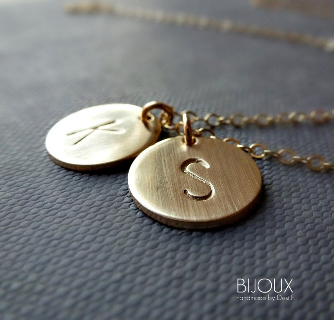 Two Discs Initial Necklace - Celebrity Style - 14K Goldfilled - Half ...