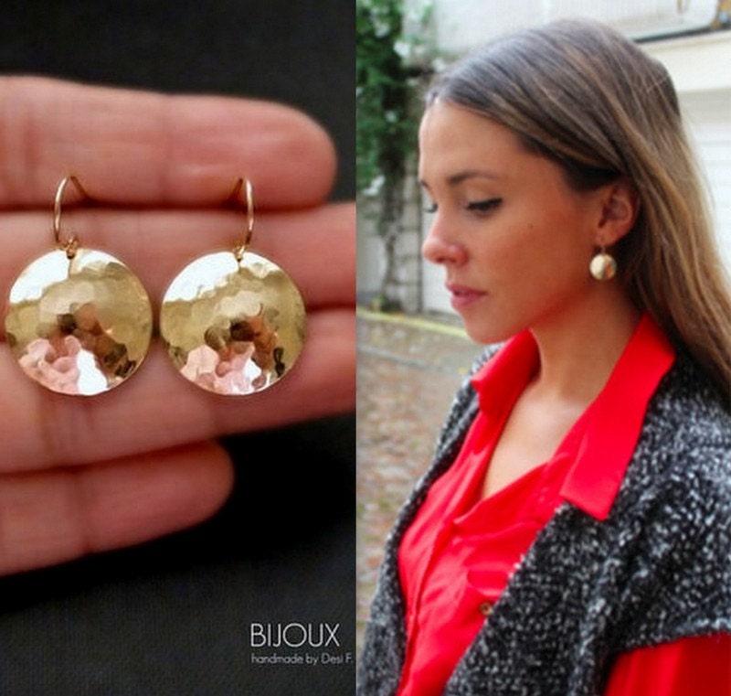 Disc Earrings Hammered Disc Earrings 14K Goldfilled | Etsy