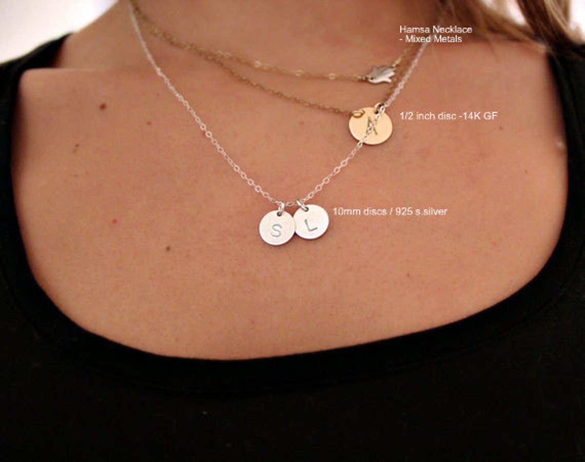 Initial Disc Necklace - Two Discs -14K Goldfilled - Etsy