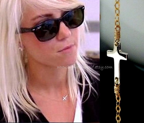 Sideways Cross Necklace Celebrity Necklace Gold and Silver - Etsy
