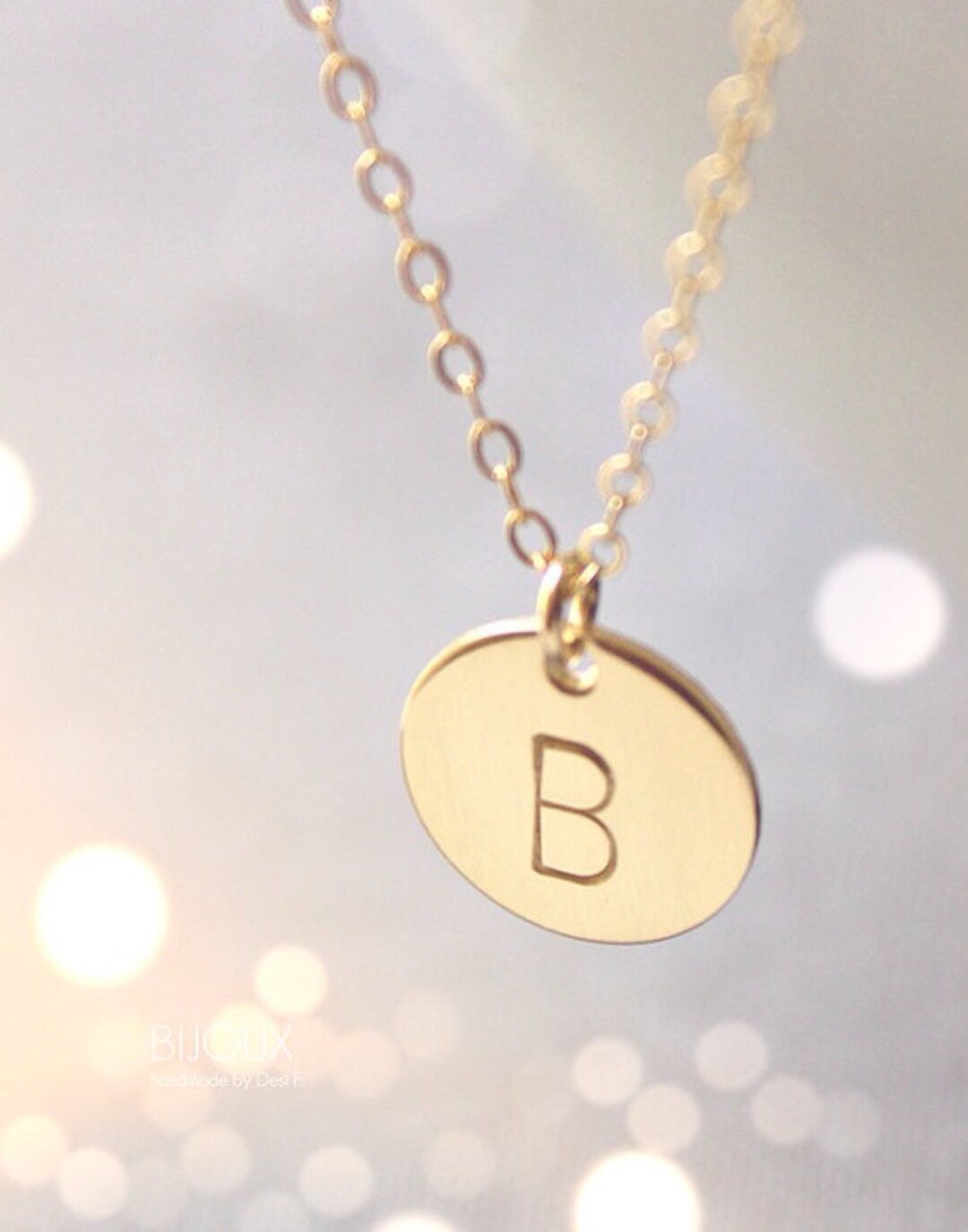 Initial Disc Gold Necklace - 14K Goldfilled/ Choose Your Initial - Etsy