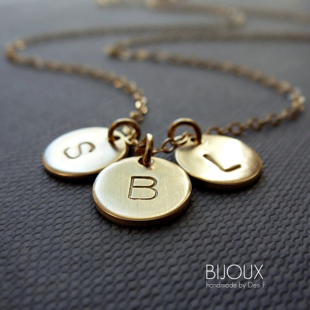Initial Disc Gold Necklace - THREE Disc Necklace - 14K Goldfilled ...