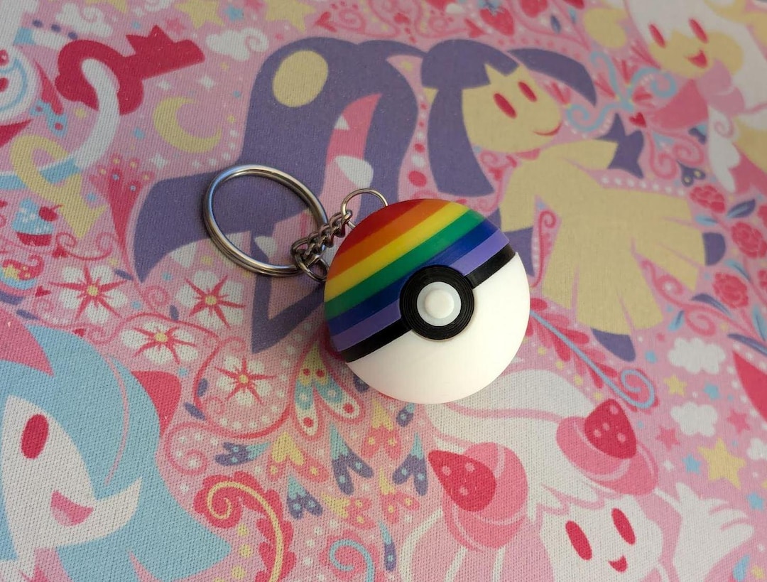Rainbow Pokeball Keychain - Etsy