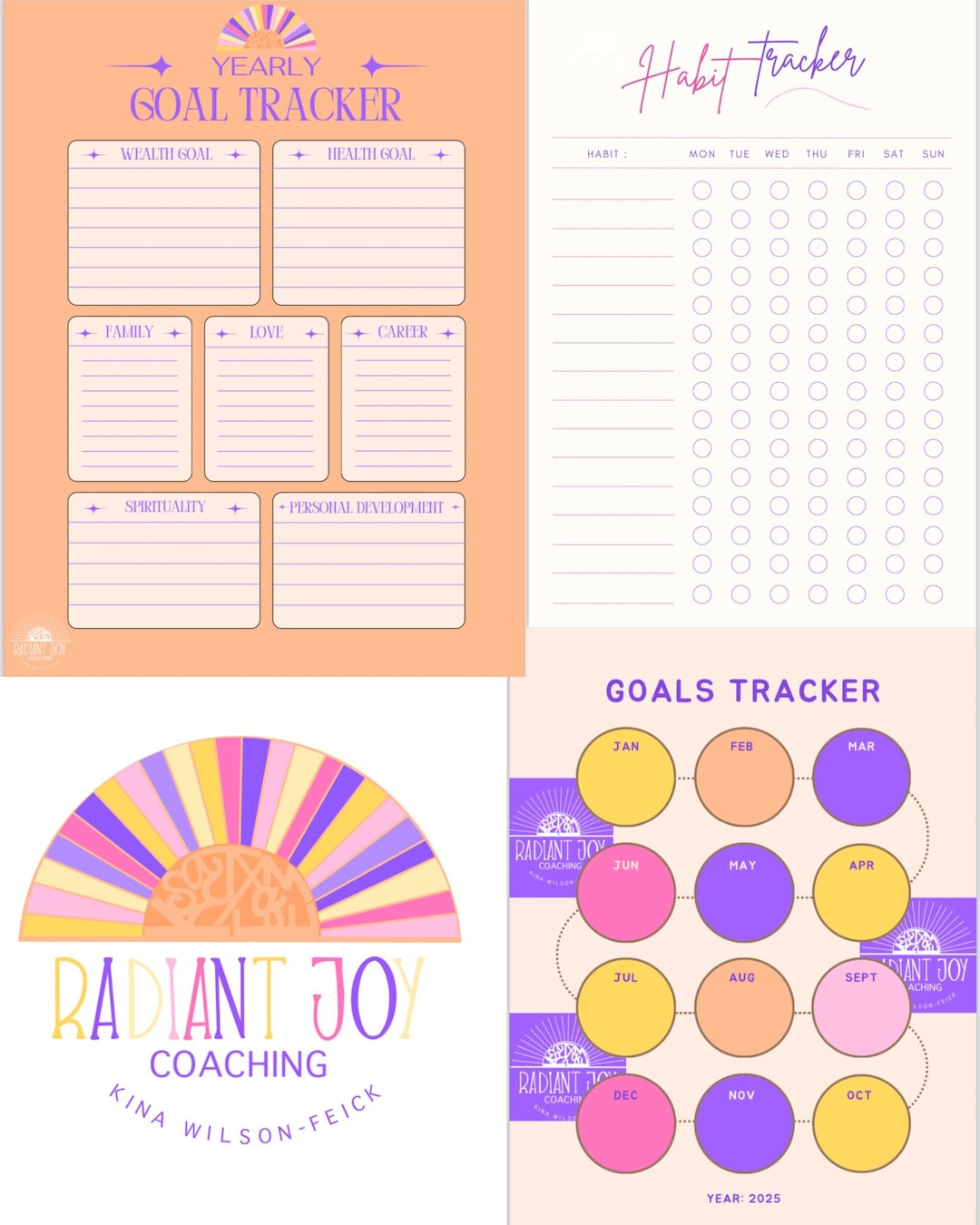 Goal Tracker Bundle - Digital Download - Yearly, Monthly, Weekly Goal ...