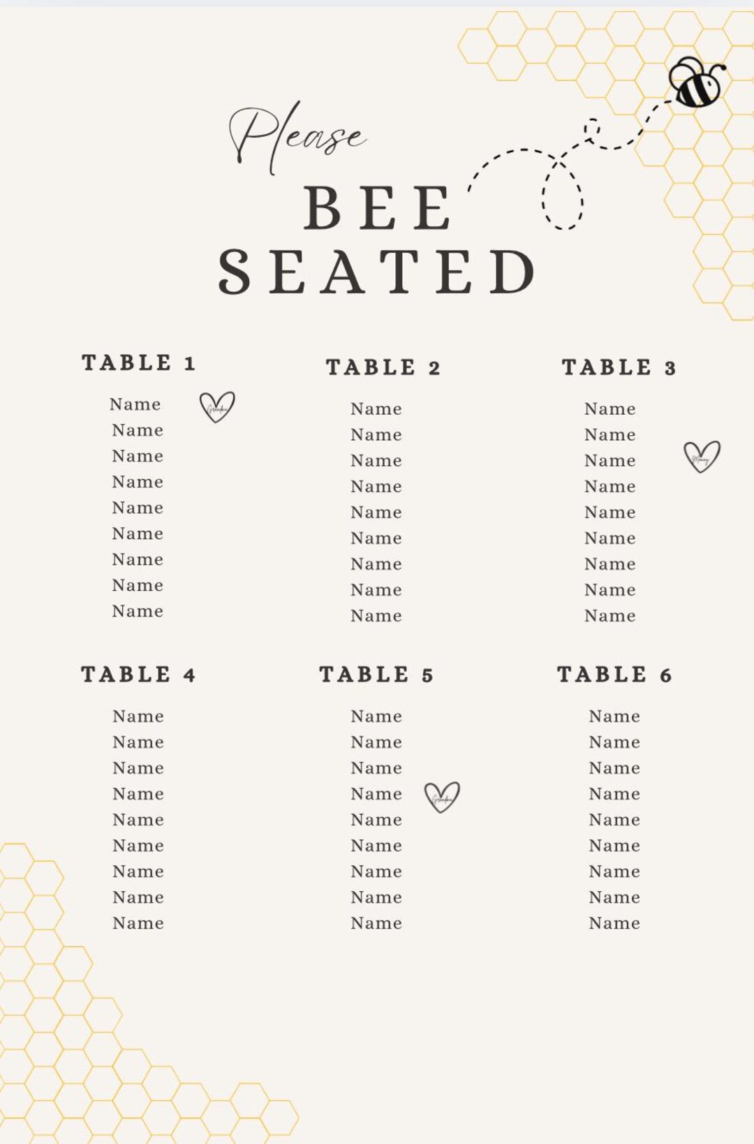 Please Bee Seated - Seating Chart Template - Etsy