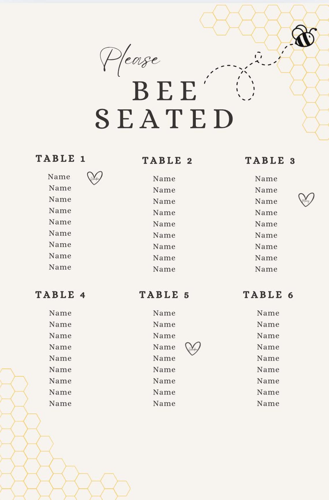 Please Bee Seated - Seating Chart Template - Etsy