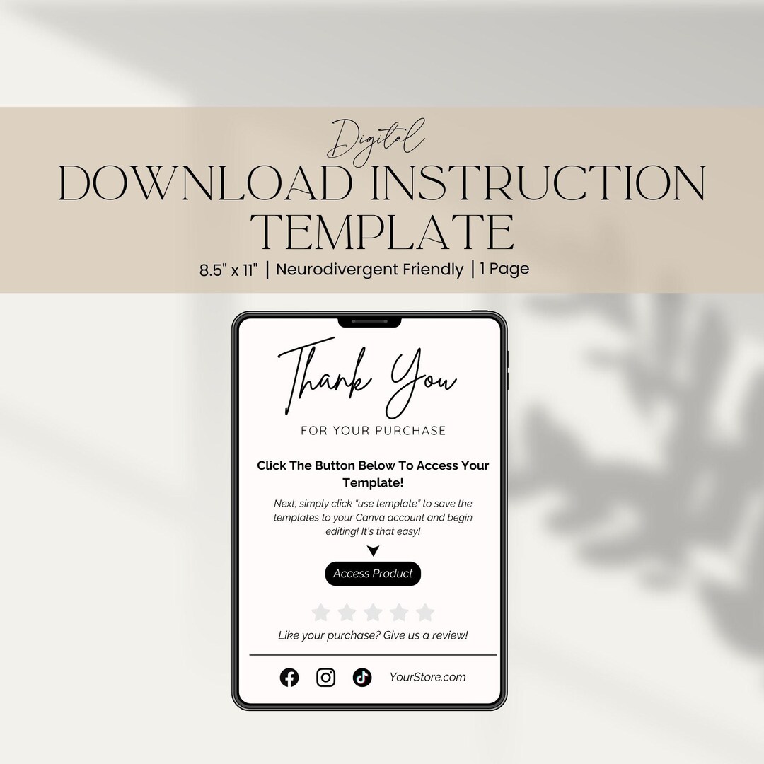Digital Download Instruction Template, Customizable Template, Canva ...