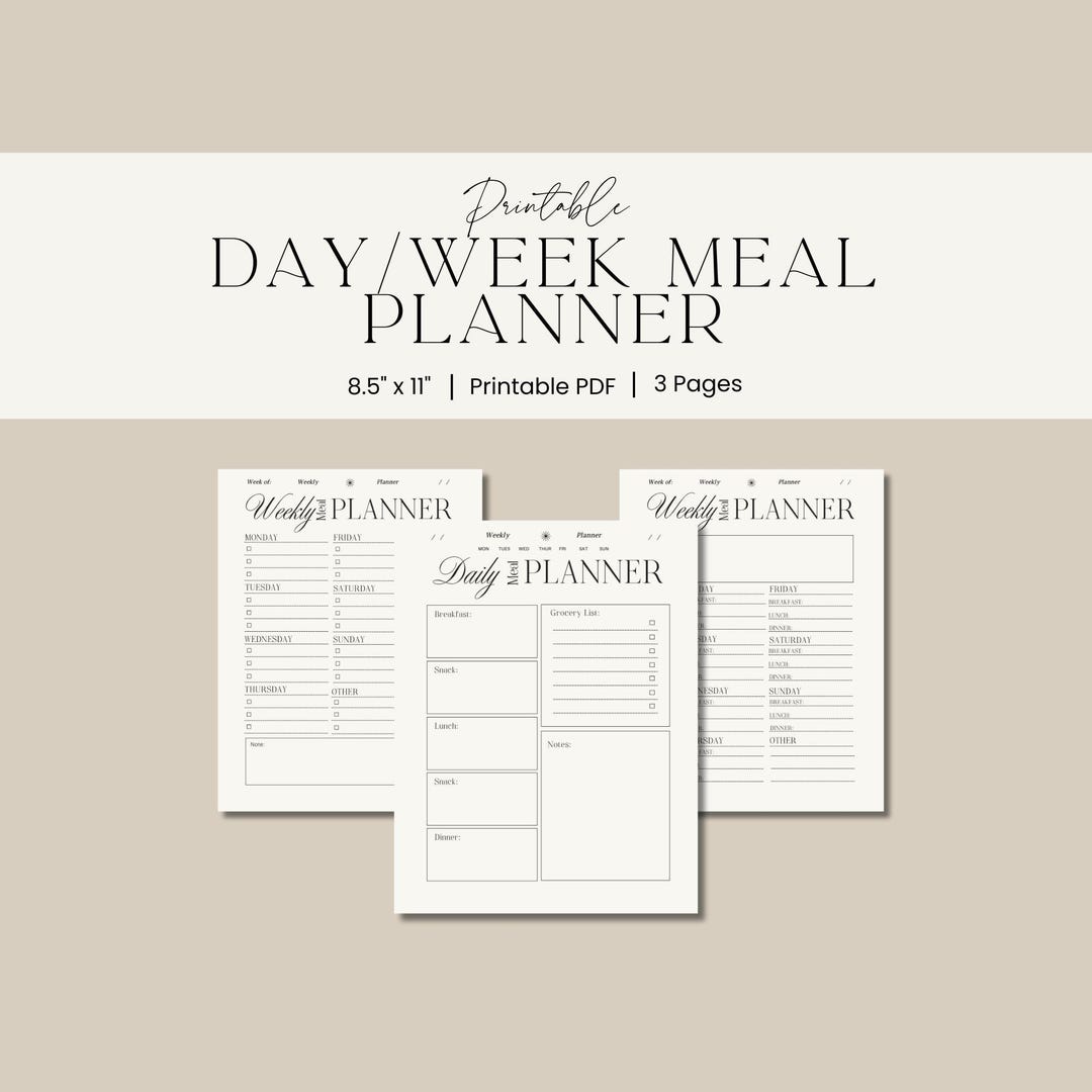 Daily & Weekly Meal Planner, Mealplanning Chart, Meal Plan, Meal ...