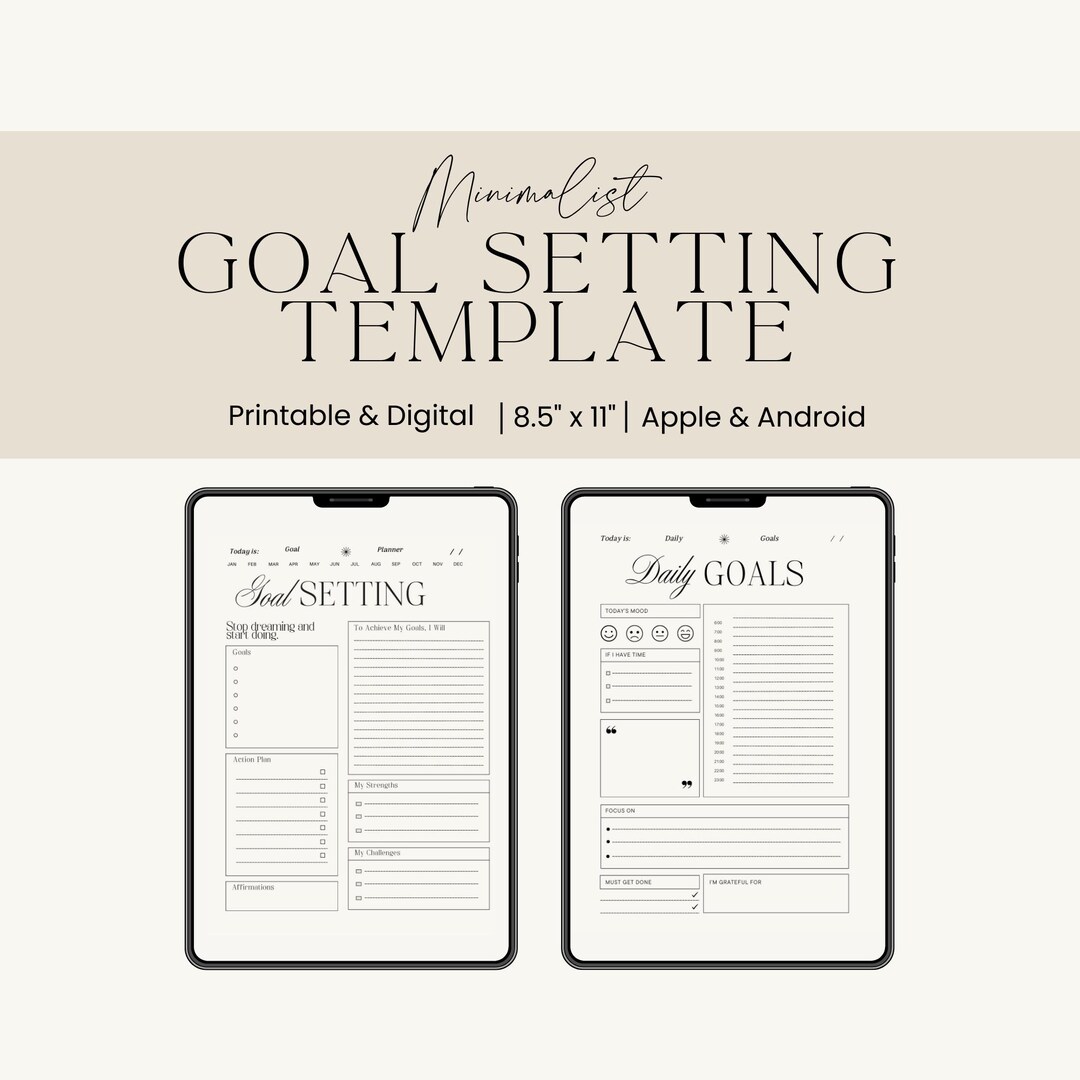 Digital Goal Setting Template, Goalset, Productivity Checklist, Goal ...