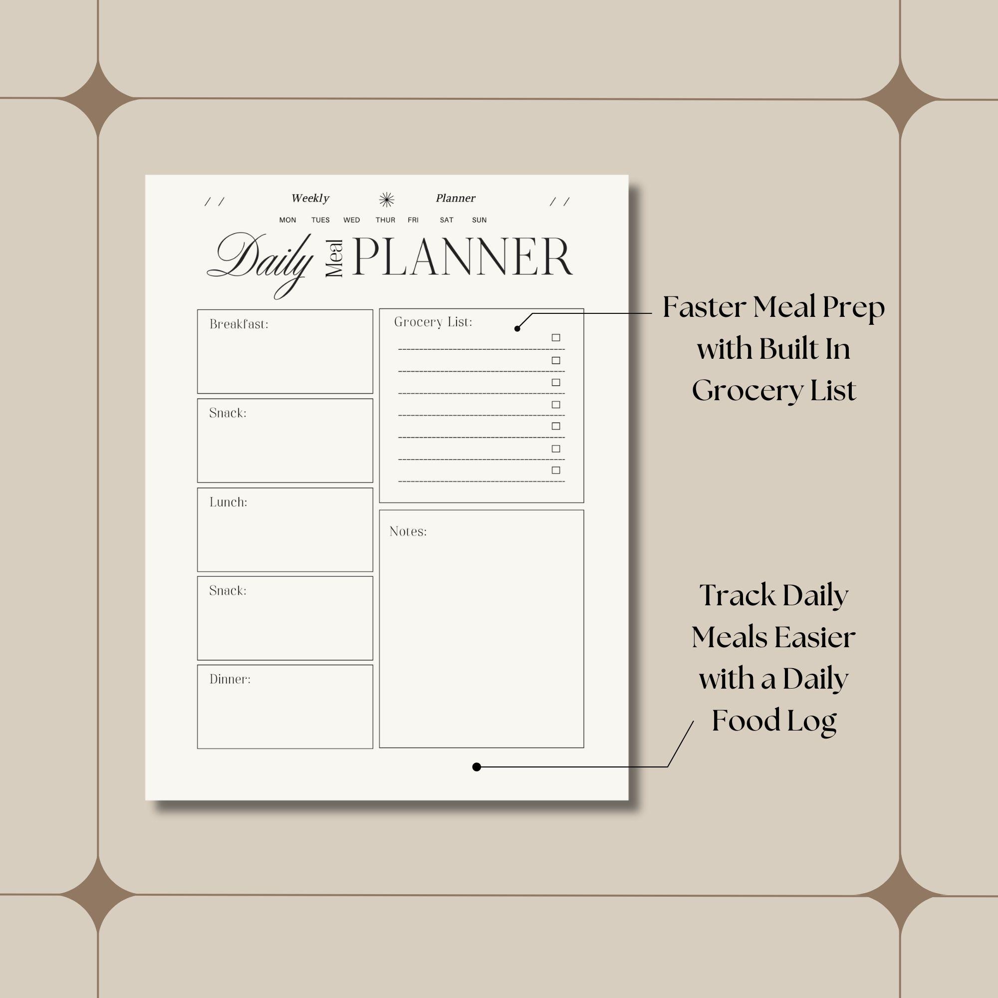 Daily & Weekly Meal Planner, Mealplanning Chart, Meal Plan, Meal ...