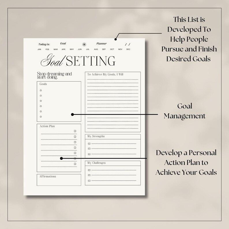 Printable Goal Setting Template: Daily & Weekly Planner (digital ...
