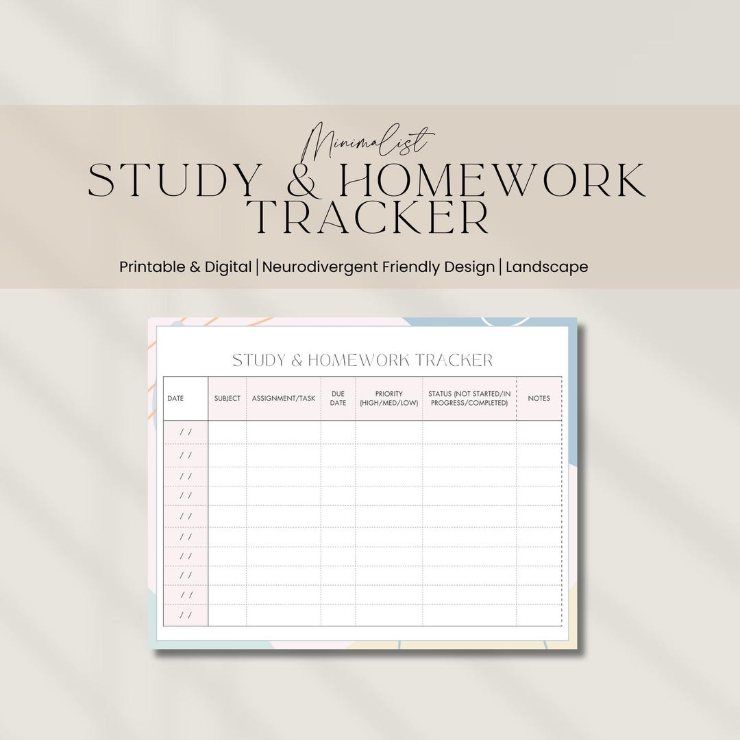 Study & Homework Tracker, Printable and Digital, Study Tracker ...