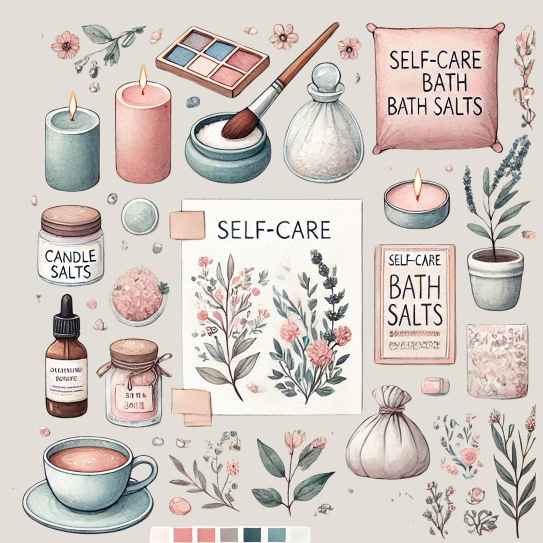 Watercolours Self Care Clip Art - Etsy