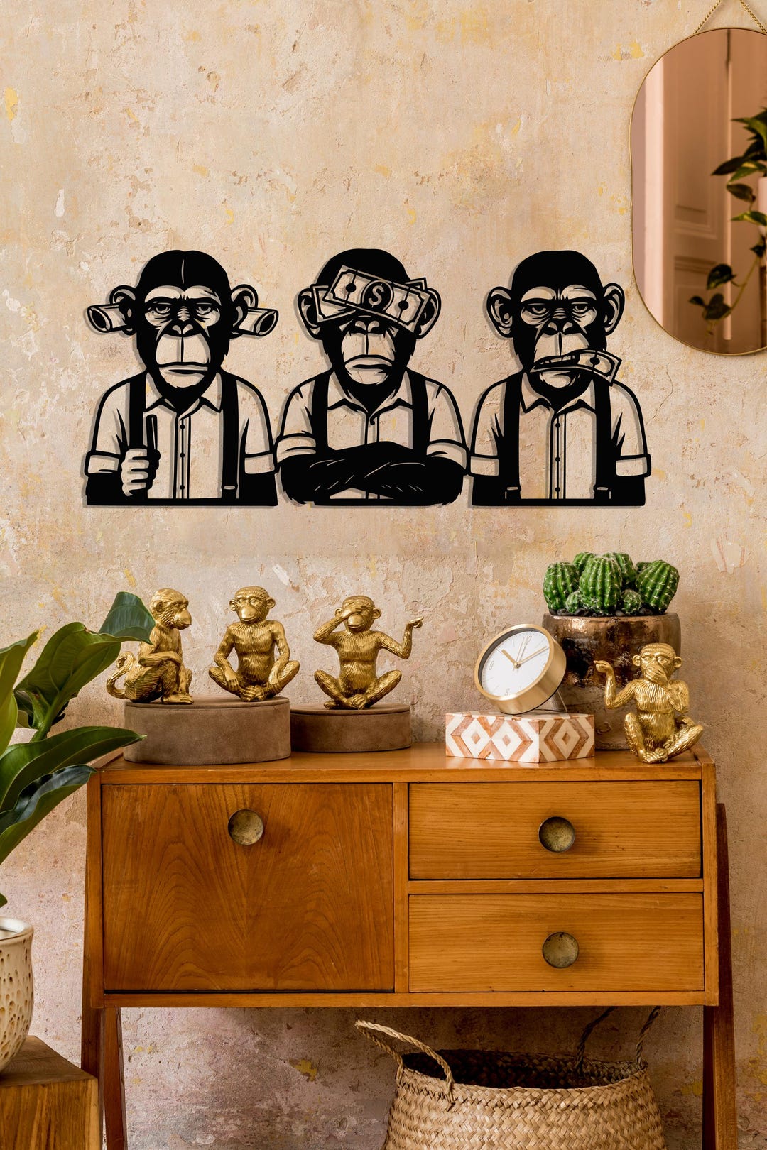Three Wise Monkeys Metal Wall Art, Modern Ape Wall Decor, Cool Office ...