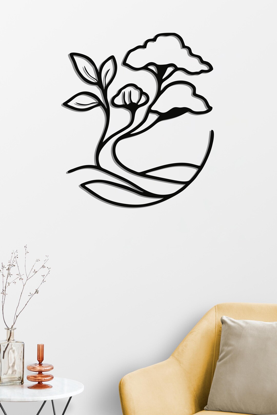 Minimalist Nature Line Art Metal Wall Decor – Abstract Tree & Landscape ...