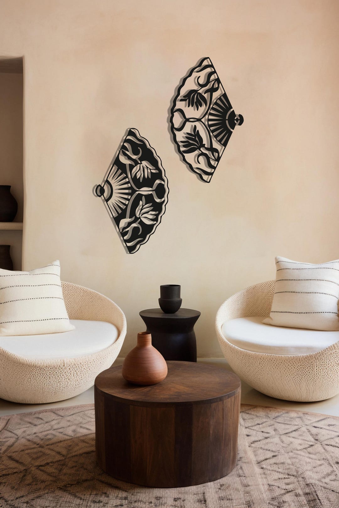 Yin Yang Fan Wall Decor, Japanese Metal Wall Art, Geisha Asian Wall ...