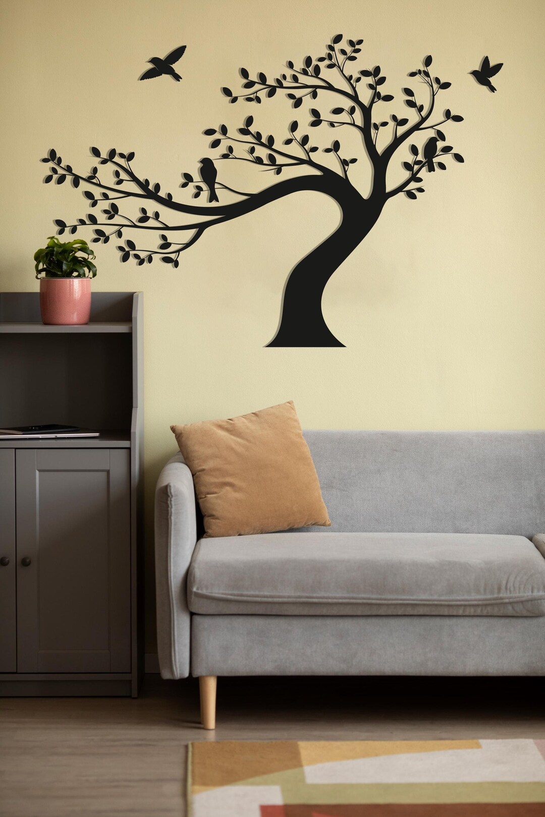 Birds on Tree Branch Metal Wall Art, Modern Home Decor, Forest Wall Art ...