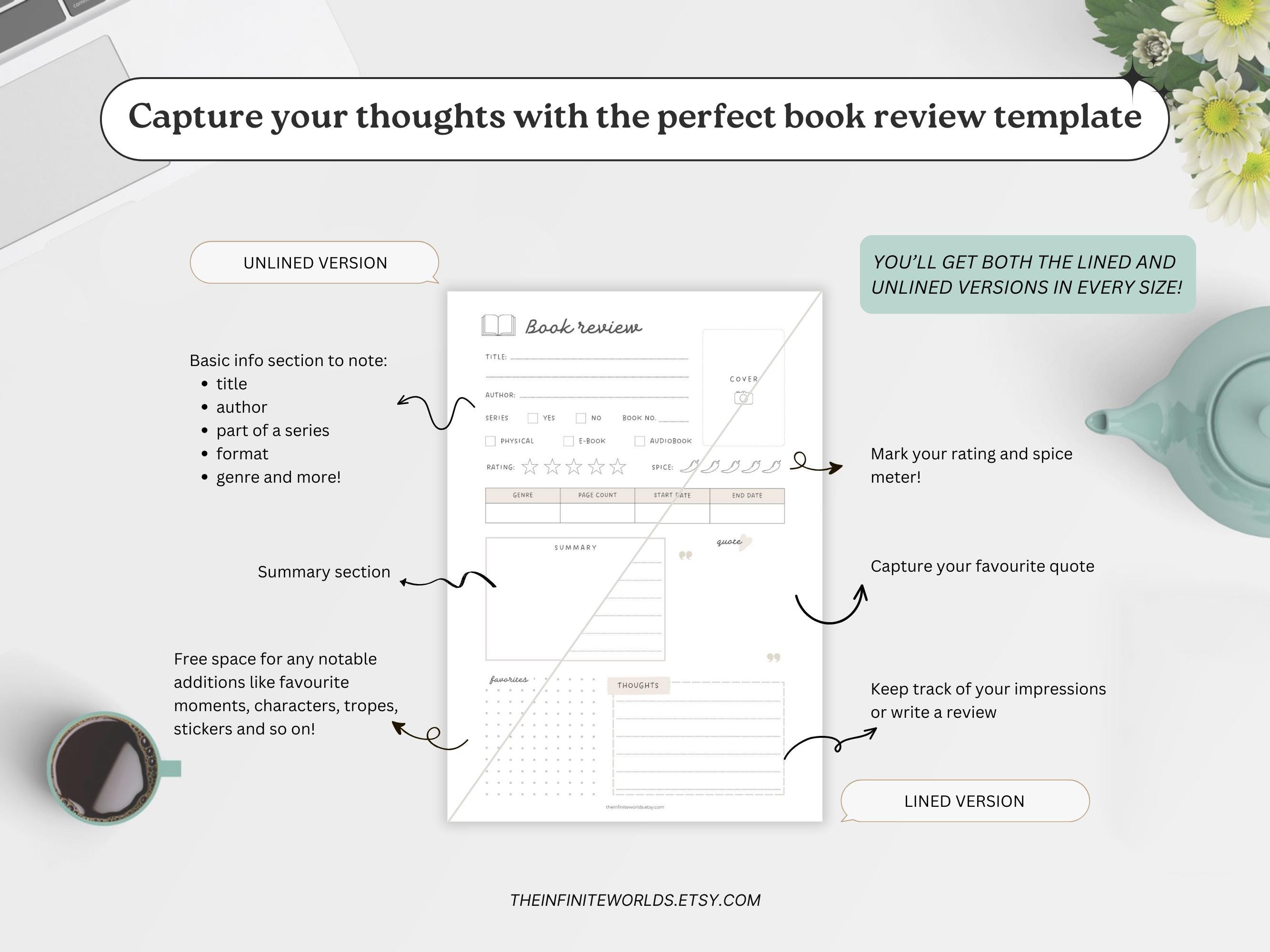 Book Review Template Reading Journal Book Review Page Book Club Review ...