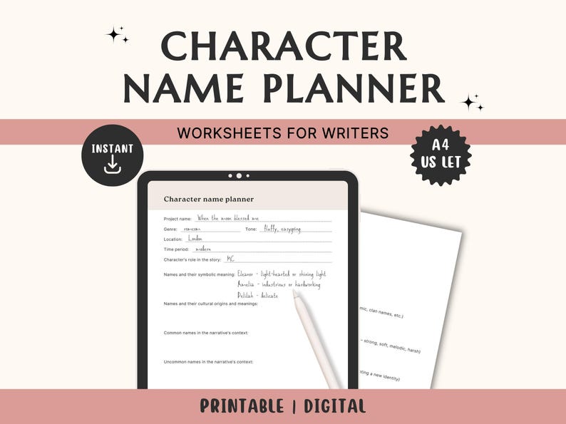 Character Name Planner Template Character Plot Development Name ...
