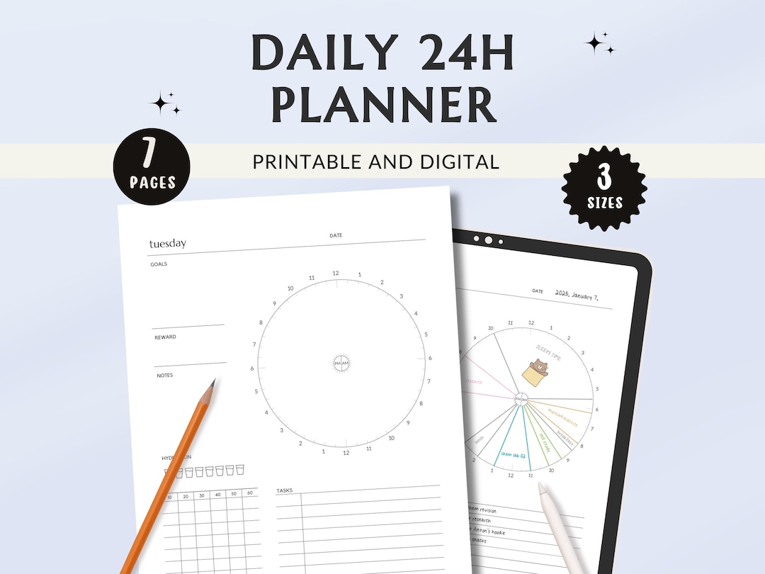 Daily Planner 24 Hour Circular Pie Chart, 7 Day Journal Hourly Plan ...