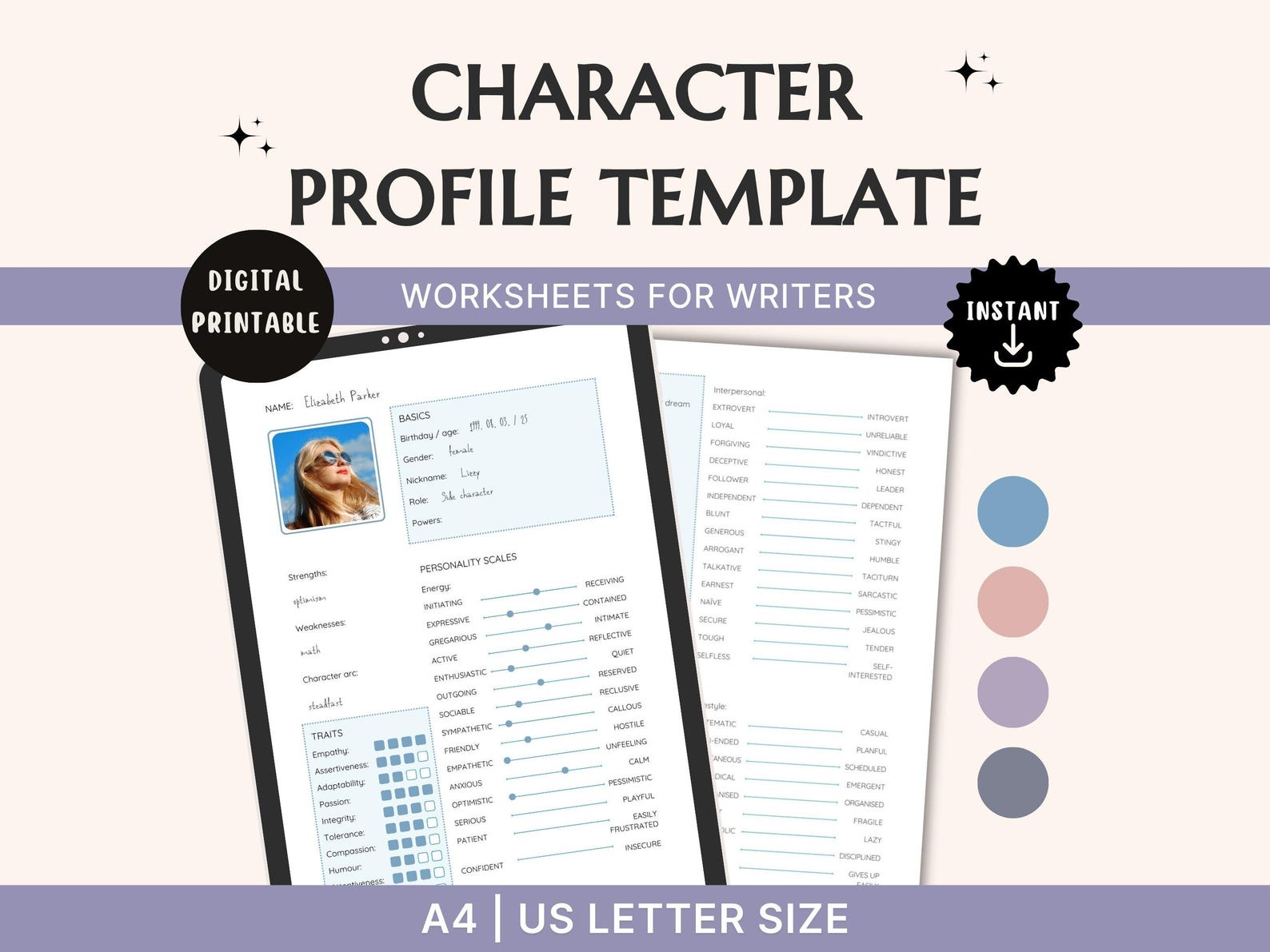 Character Profile Sheet Character Trait Scale Novel Planner Writer ...