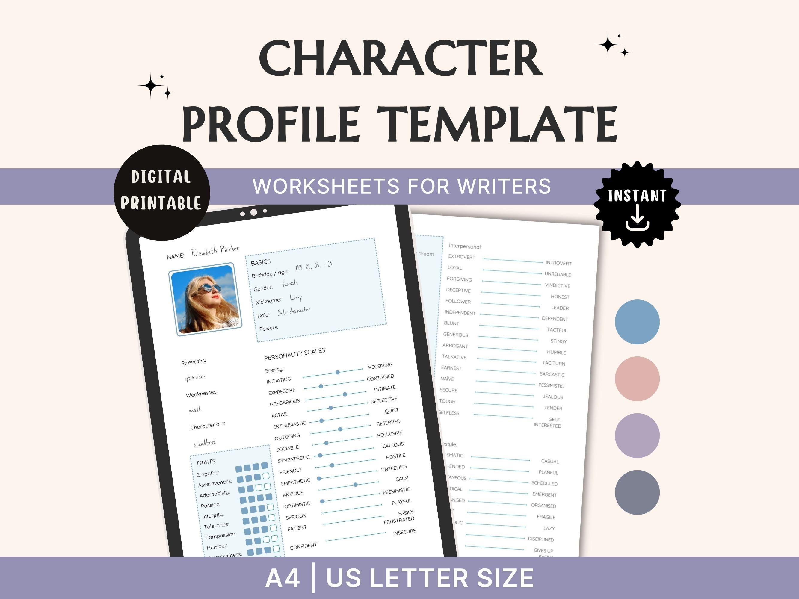 Character Profile Sheet Character Trait Scale Novel Planner Writer ...