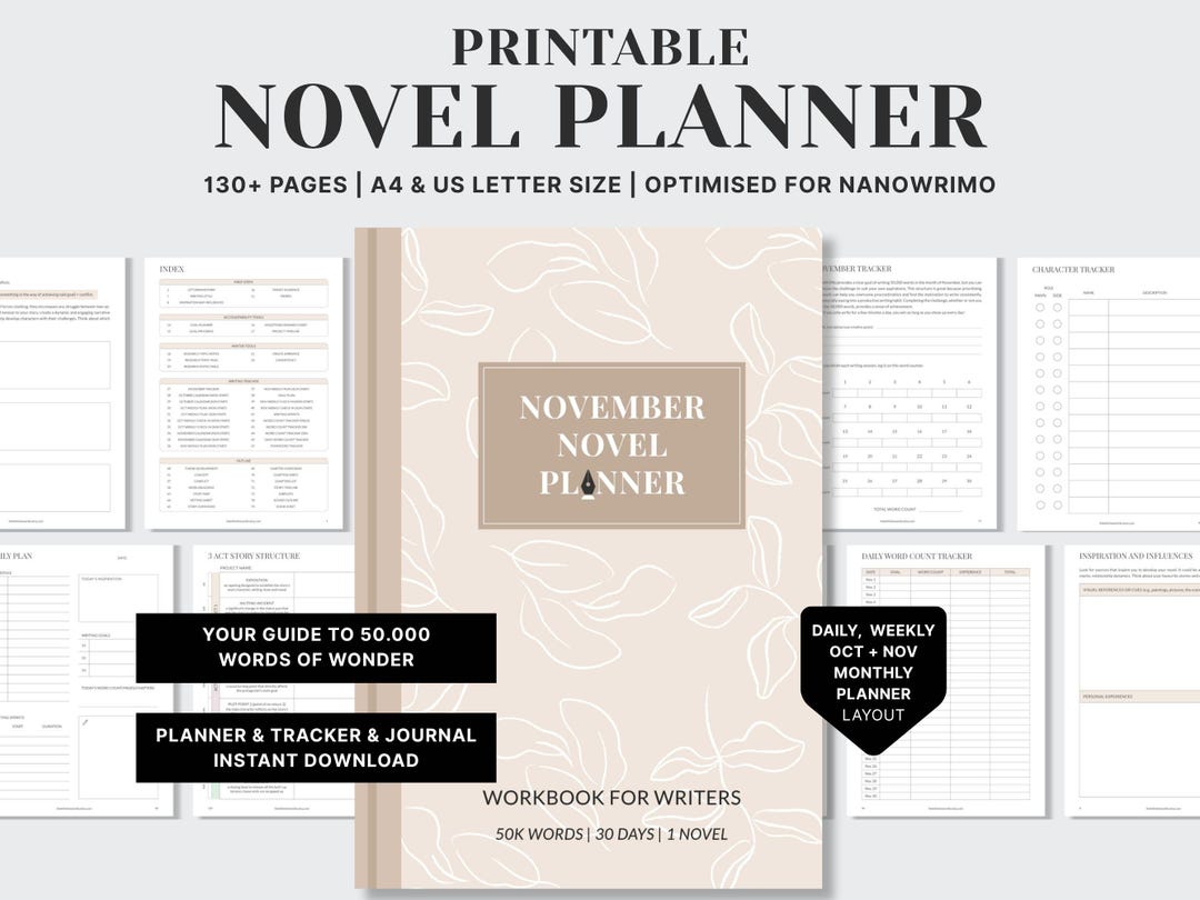 Novel Planner Workbook PDF Novel in 30 Days Outline Writer Tracker ...