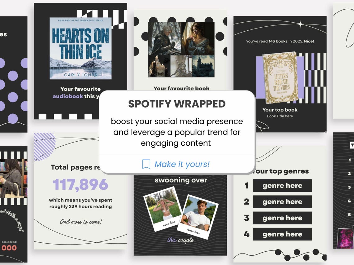 Bookstagram Spotify Wrapped Templates 2025 Yearly Recap Wrap up ...