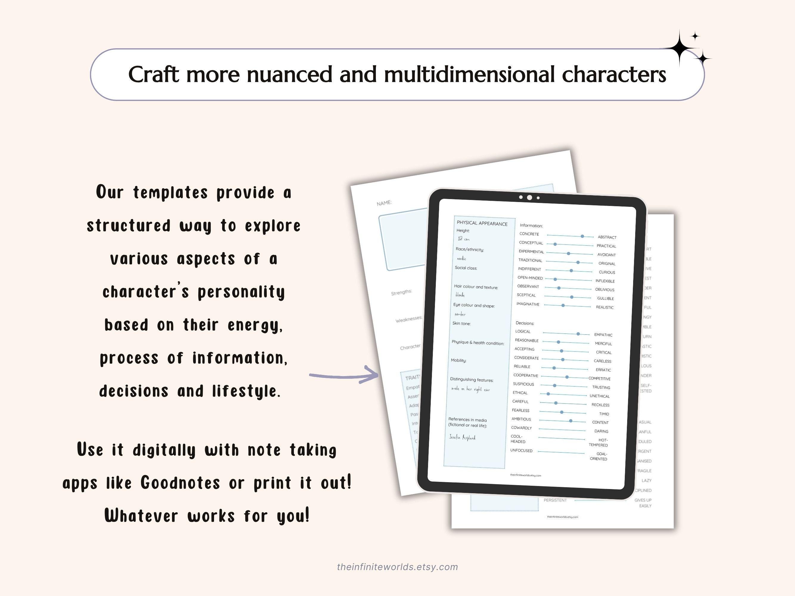 Character Profile Sheet Character Trait Scale Novel Planner Writer ...