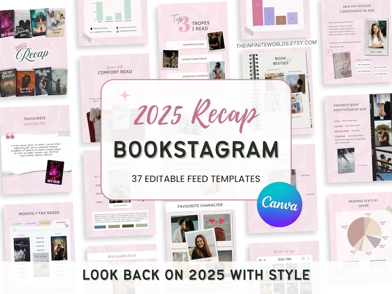 2025 Recap Bookstagram Template Yearly Reading Wrap up Pink Book Review ...