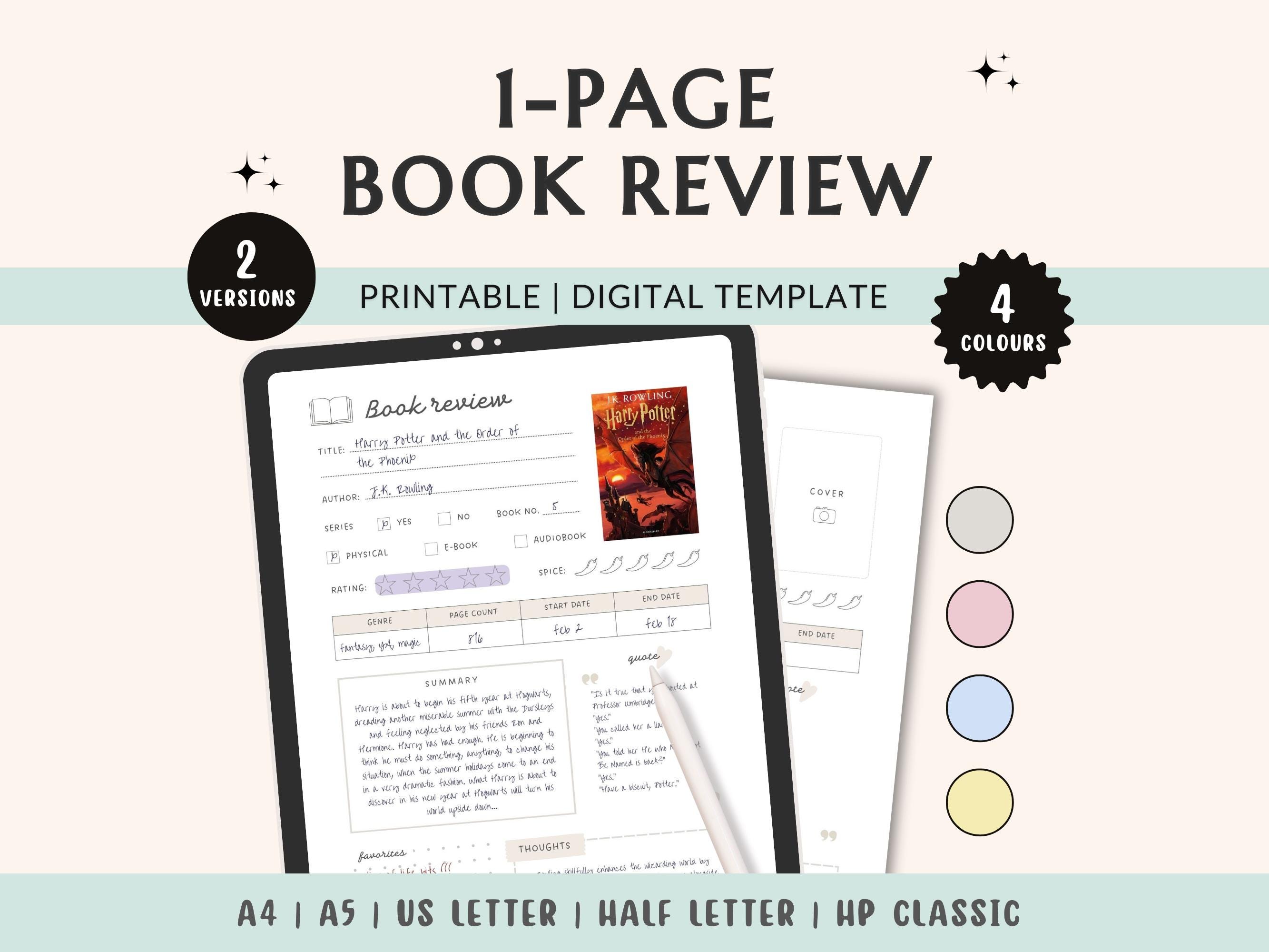 Book Review Template Reading Journal Book Review Page Book Club Review ...