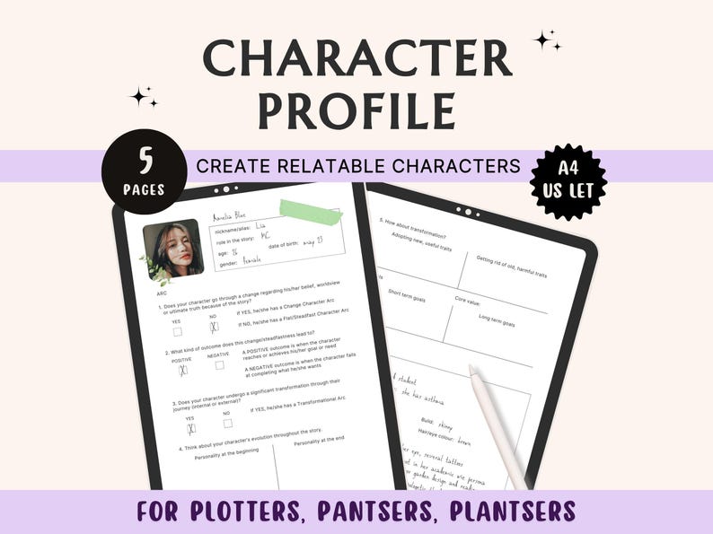 Character Profile Template Character Trait Planner Printable Digital ...