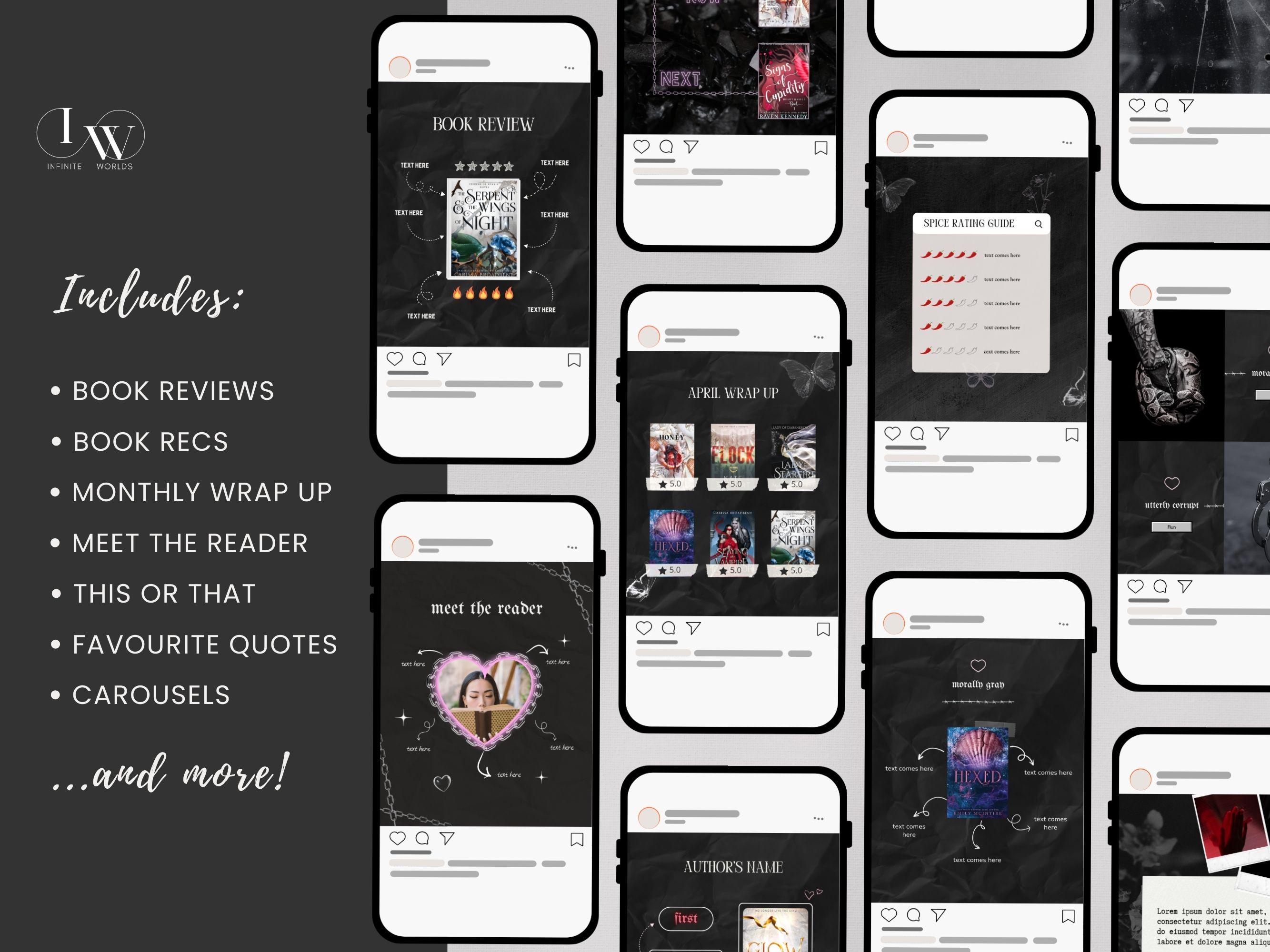 Dark Romance Bookstagram Template Bookish Instagram Canva Book Review ...